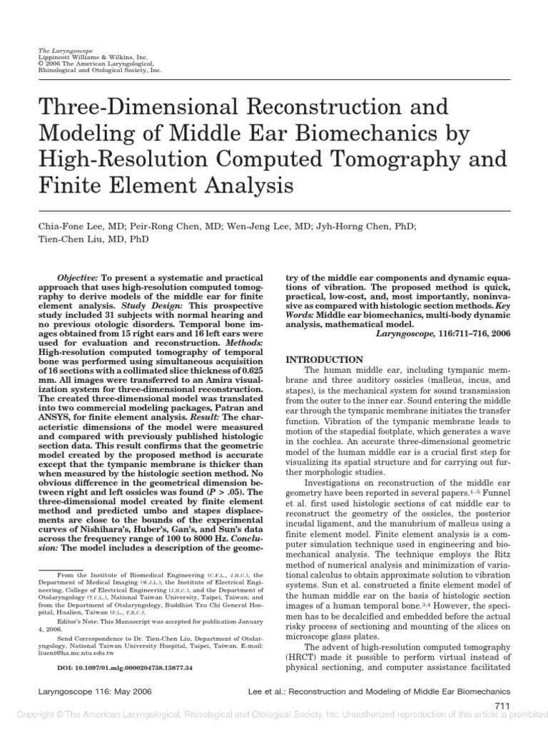 Three-Dimensional Reconstruction and Modeling of Middle Ear ...