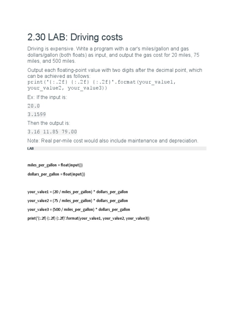 2.30 LAB Driving Costs | PDF
