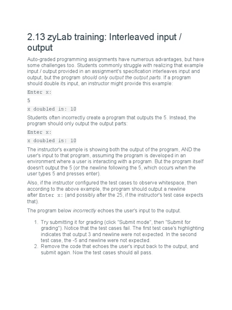 2.13 Zylab Training Interleaved Input Output | PDF | Teaching Methods & Materials | Computers