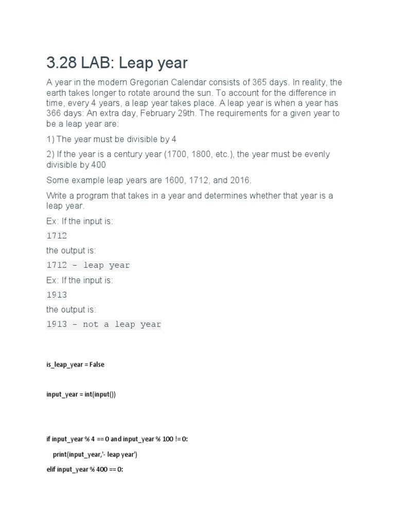 3.28 LAB Leap Year | PDF | Language Arts & Discipline | Teaching ...