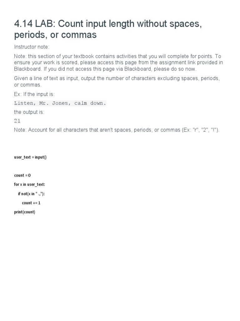 4.14 LAB Count Input Length Without Spaces, Periods, or Commas | PDF | Career & Growth ...