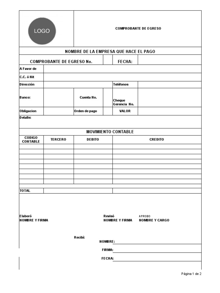 Formato Comprobante de Egreso | PDF