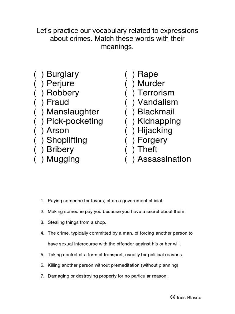 Let's Practice Our Vocabulary Related To Expressions About Crimes ...
