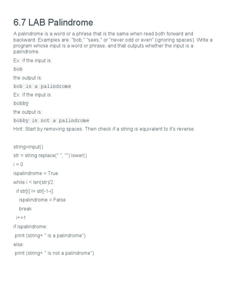 6.7 LAB Palindrome | PDF