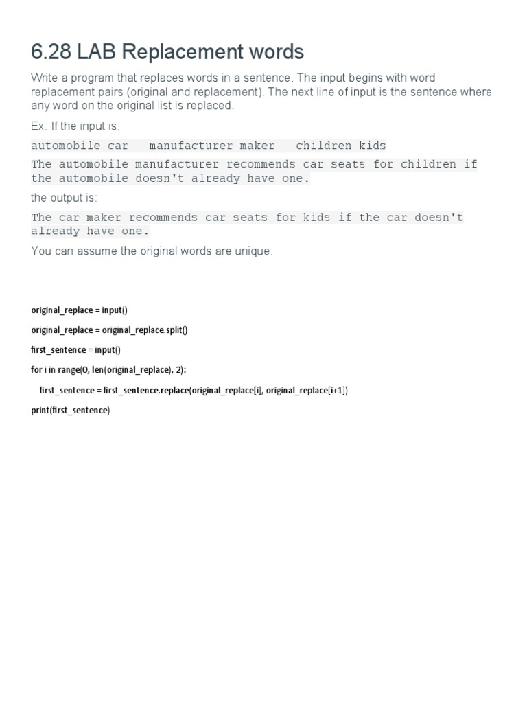 6.28 LAB Replacement Words | PDF