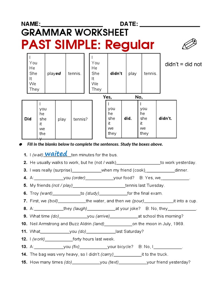 PAST SIMPLE: Regular: Grammar Worksheet | PDF