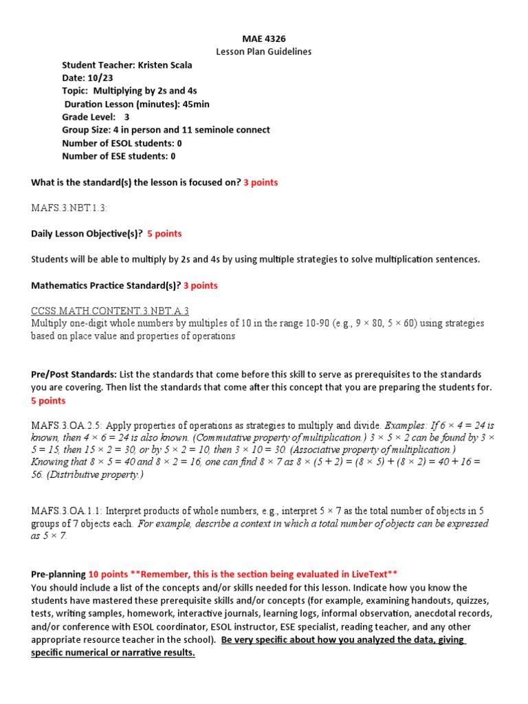 Lesson Plan: Multiplying by 2s and 4s | PDF | Lesson Plan | Multiplication