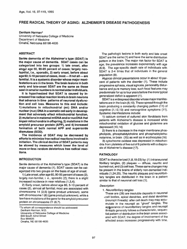 Free Radical Theory of Aging: Alzheimer'S Disease Pathogenesis | PDF ...