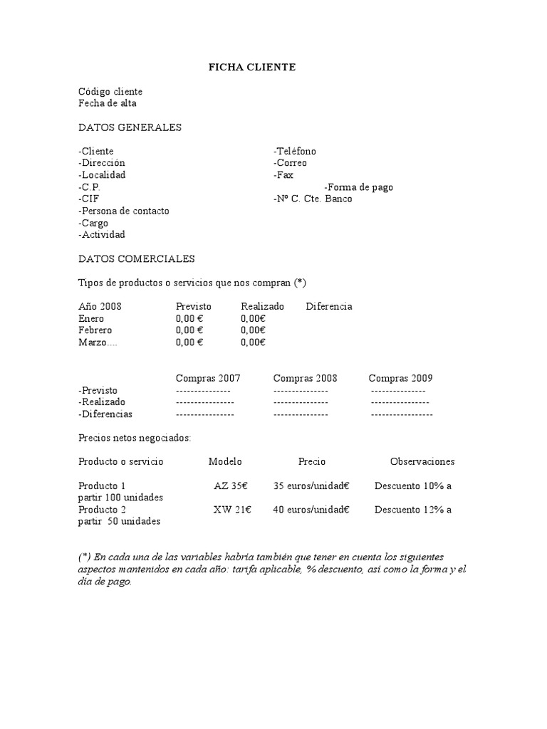 Modelo de Ficha de Cliente | PDF