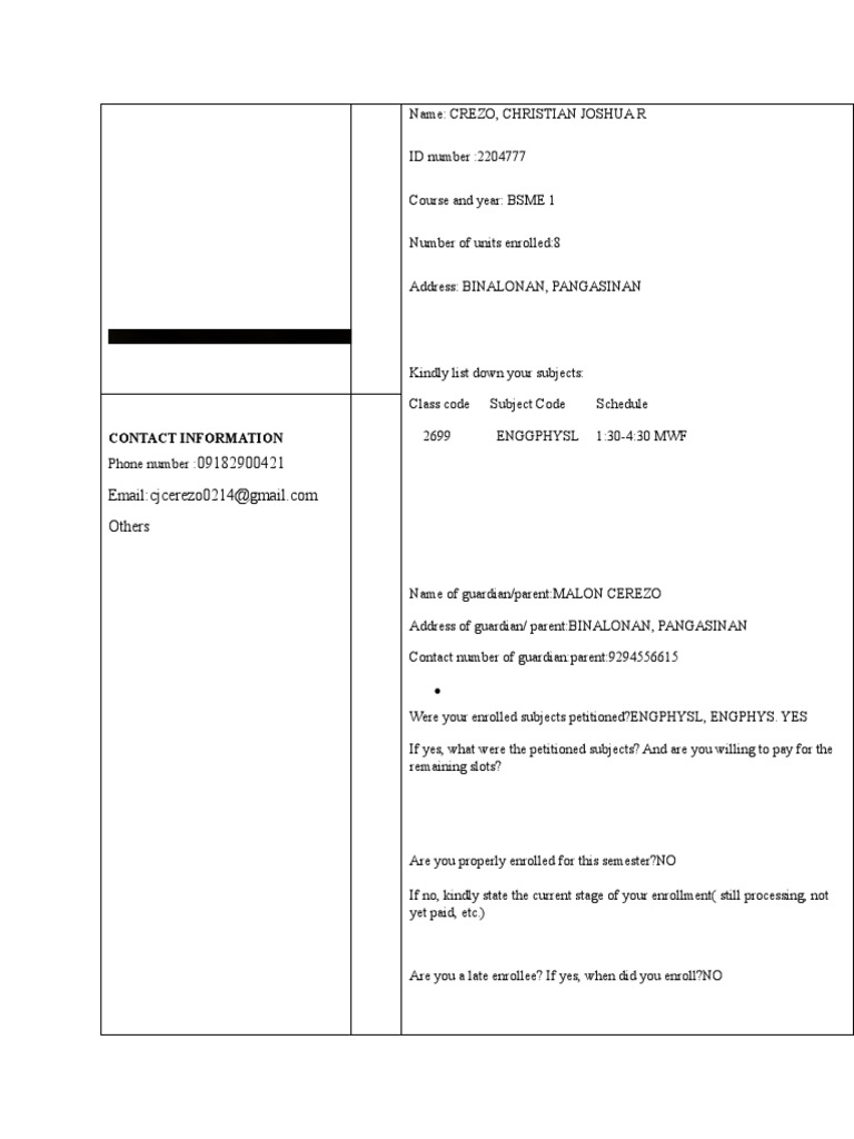 Student Form 1 | PDF