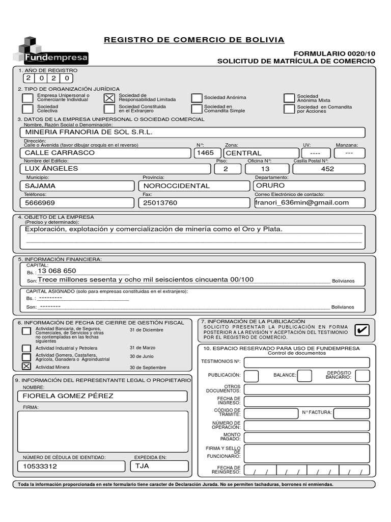 Formulario 0020 | PDF | Derecho Corporativo | Business