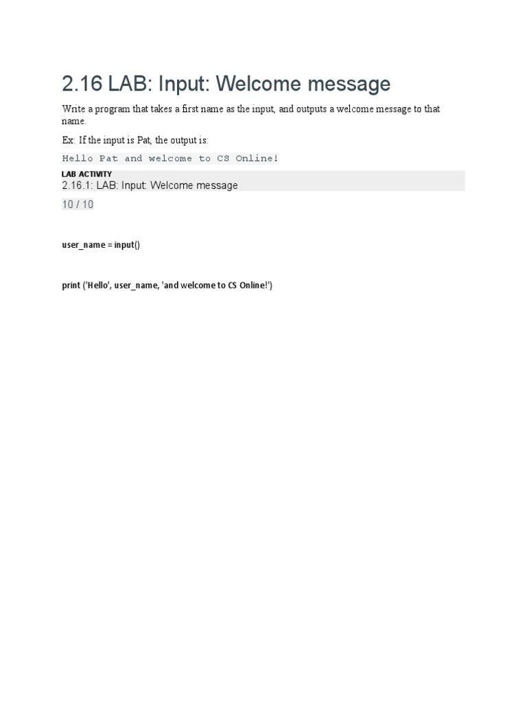 216 Lab Input Welcome Message Pdf 