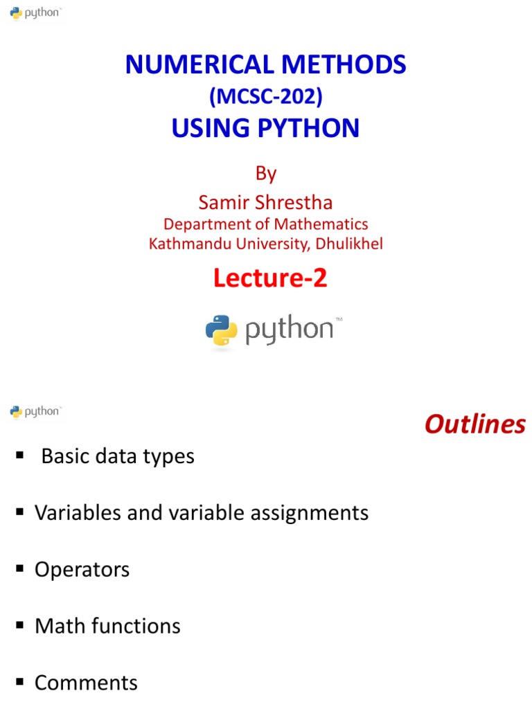 Numerical Methods Using Python: (MCSC-202) | PDF | Trigonometric Functions | Variable (Computer ...