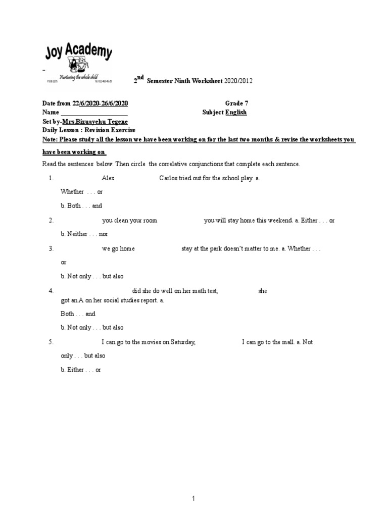 Grade 7 English Revision Worksheet | PDF | Language Arts & Discipline