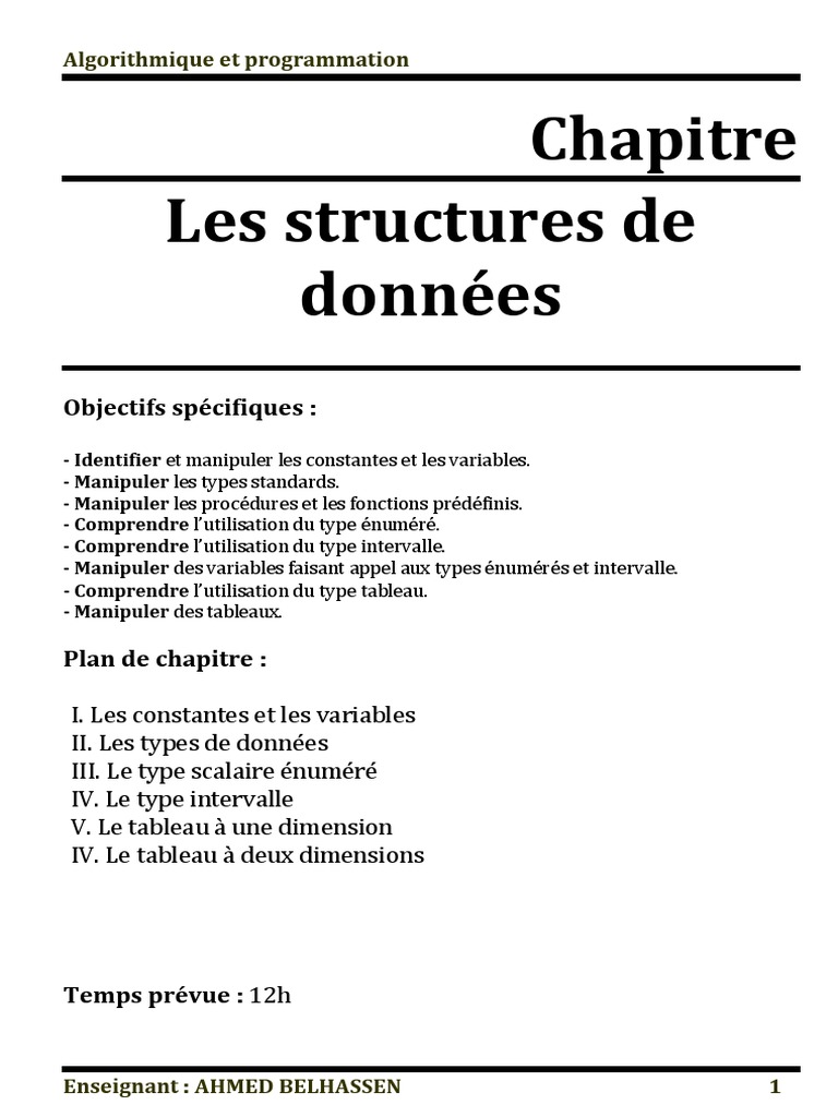 Les Structures de Données | PDF | Variable (informatique) | Booléen
