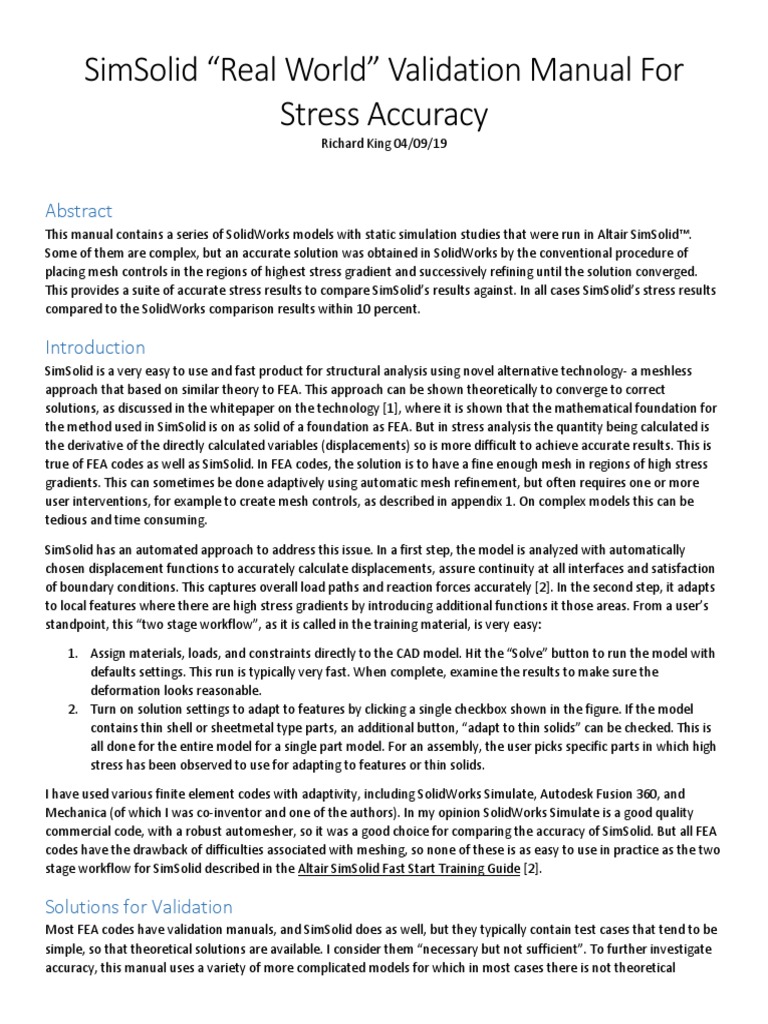 SimSolid Real World Validation Manual | PDF | Finite Element Method | Stress (Mechanics)