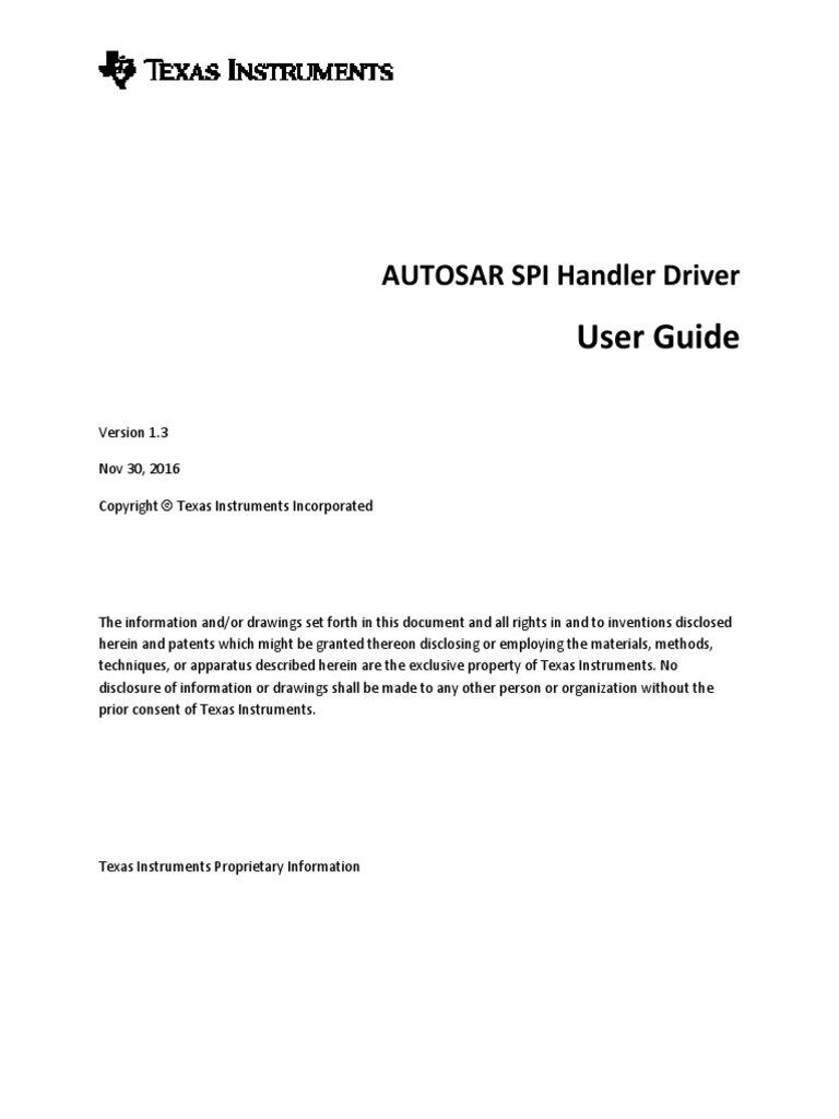 User Guide: AUTOSAR SPI Handler Driver | PDF | Subroutine | Device Driver