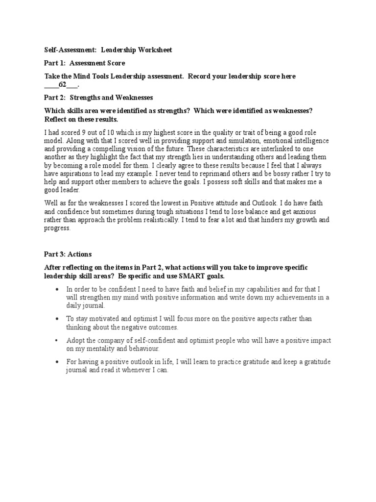 Self Assessment Leadership Skills | PDF