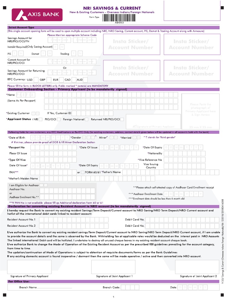Savings Account Opening Form | PDF | Debit Card | Banks