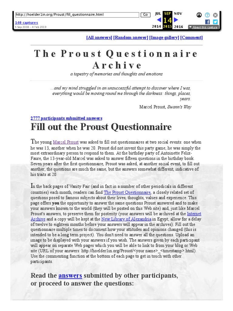 Answer The Proust Questionnaire | PDF | World Wide Web | Internet & Web