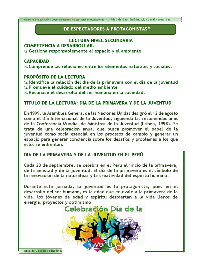 Lectura N°18 Dia de La Primavera y de La Juventud - Nivel Secundaria ...