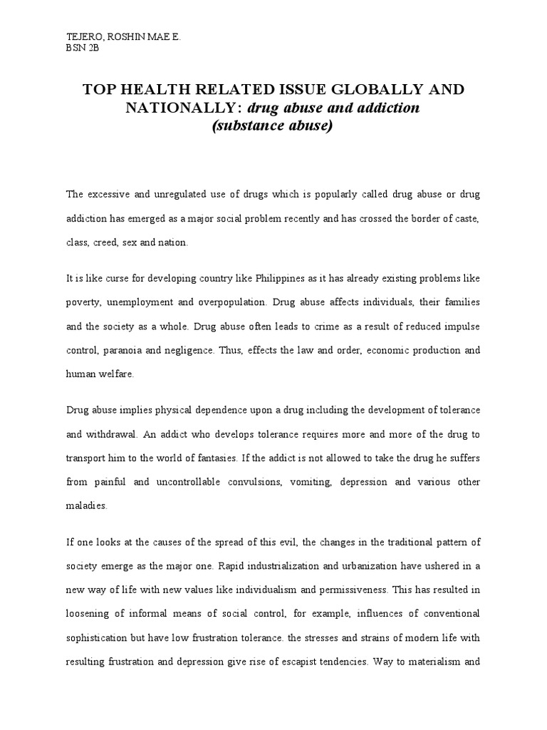Essay On The Drug Abuse | PDF | Substance Dependence | Substance Abuse