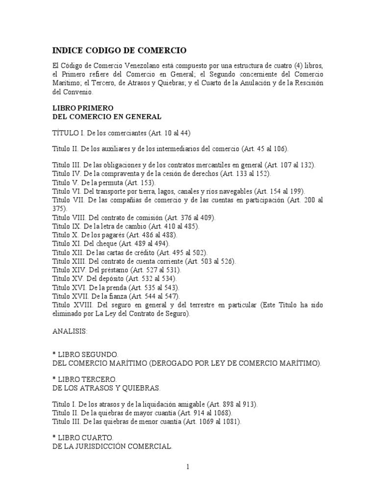 Indice Codigo de Comercio | PDF