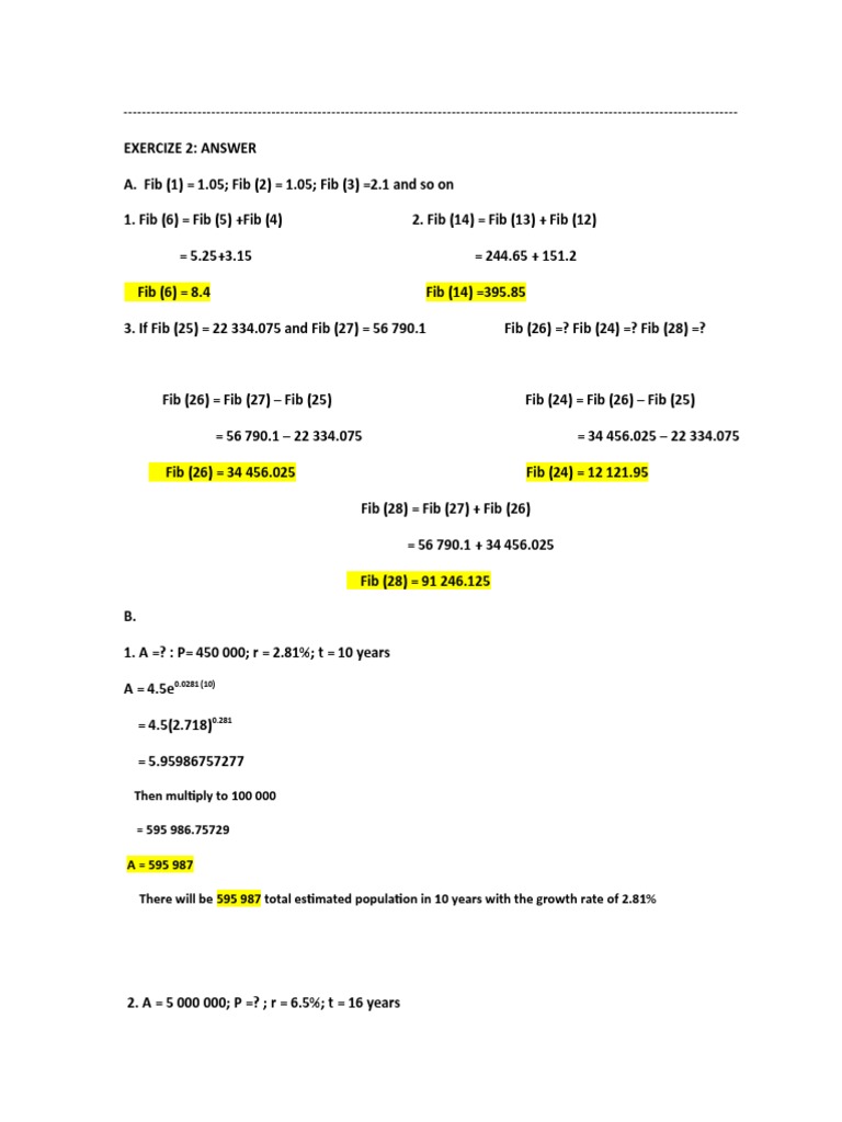 Solving Problems Involving Fibonacci Sequences, Population Growth, Exam ...