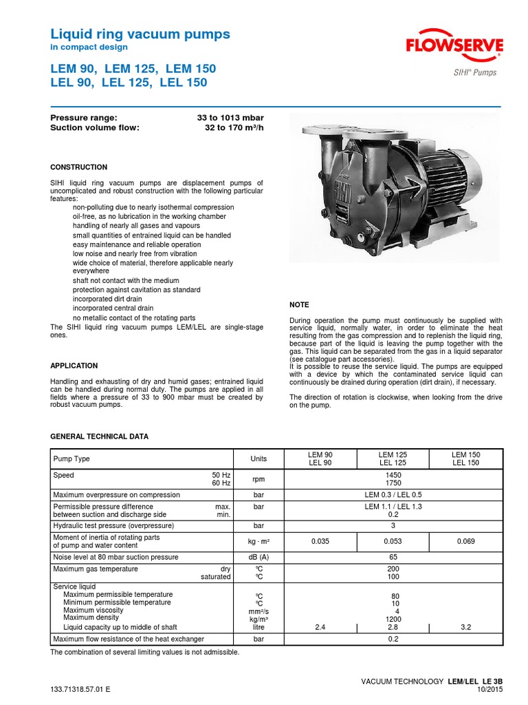 Liquid Ring Vacuum Pumps: LEM 90, LEM 125, LEM 150 LEL 90, LEL 125, LEL ...