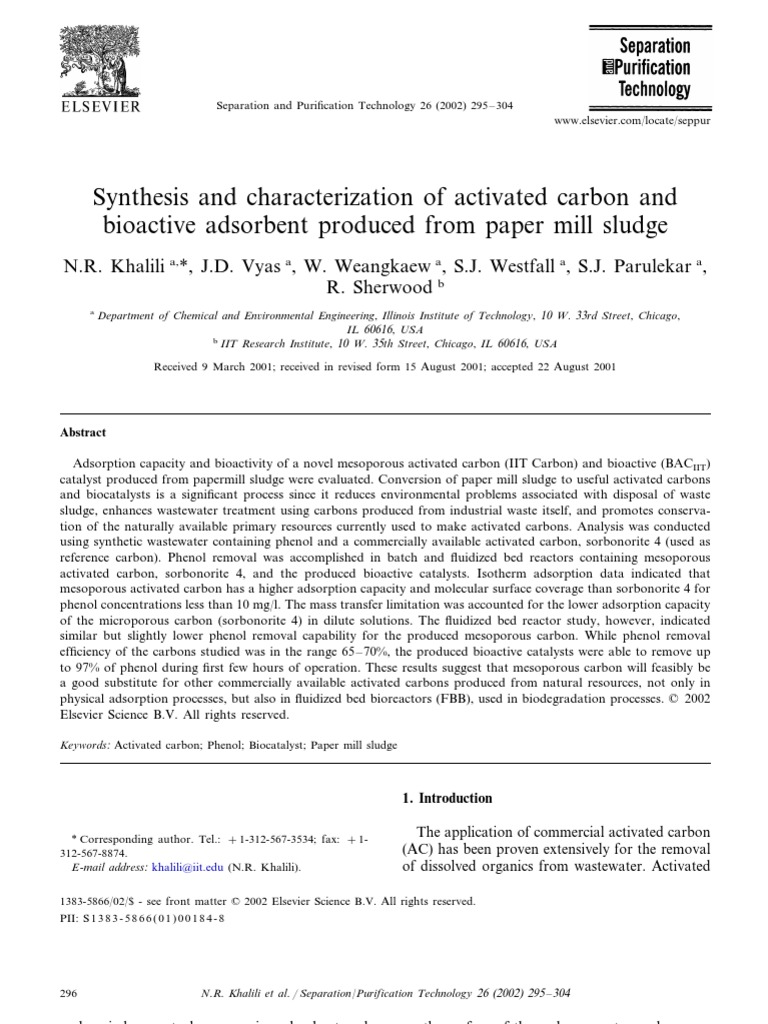 Paper Mill Sludge | PDF | Adsorption | Materials