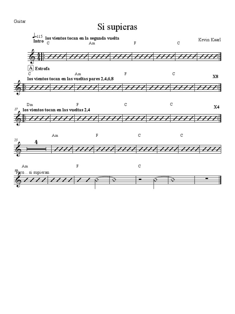 Si Supieras - Kevin Kaaarl - Guitar | PDF