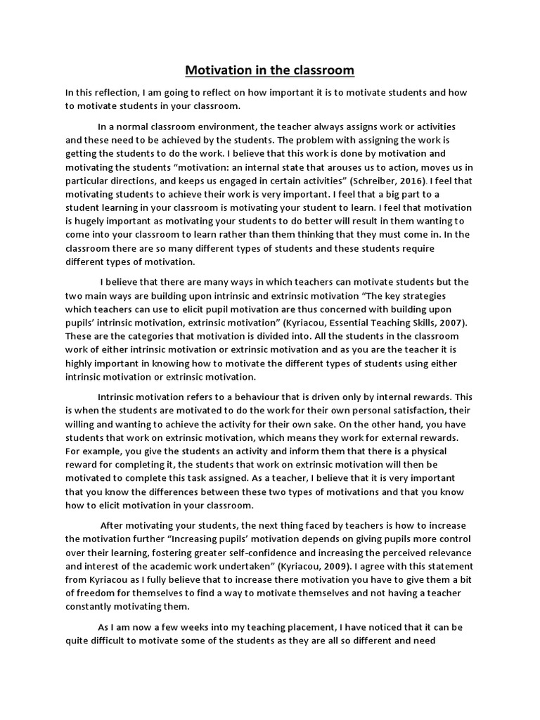 Week8 Reflection Motivationintheclassroom | PDF | Motivation | Motivational