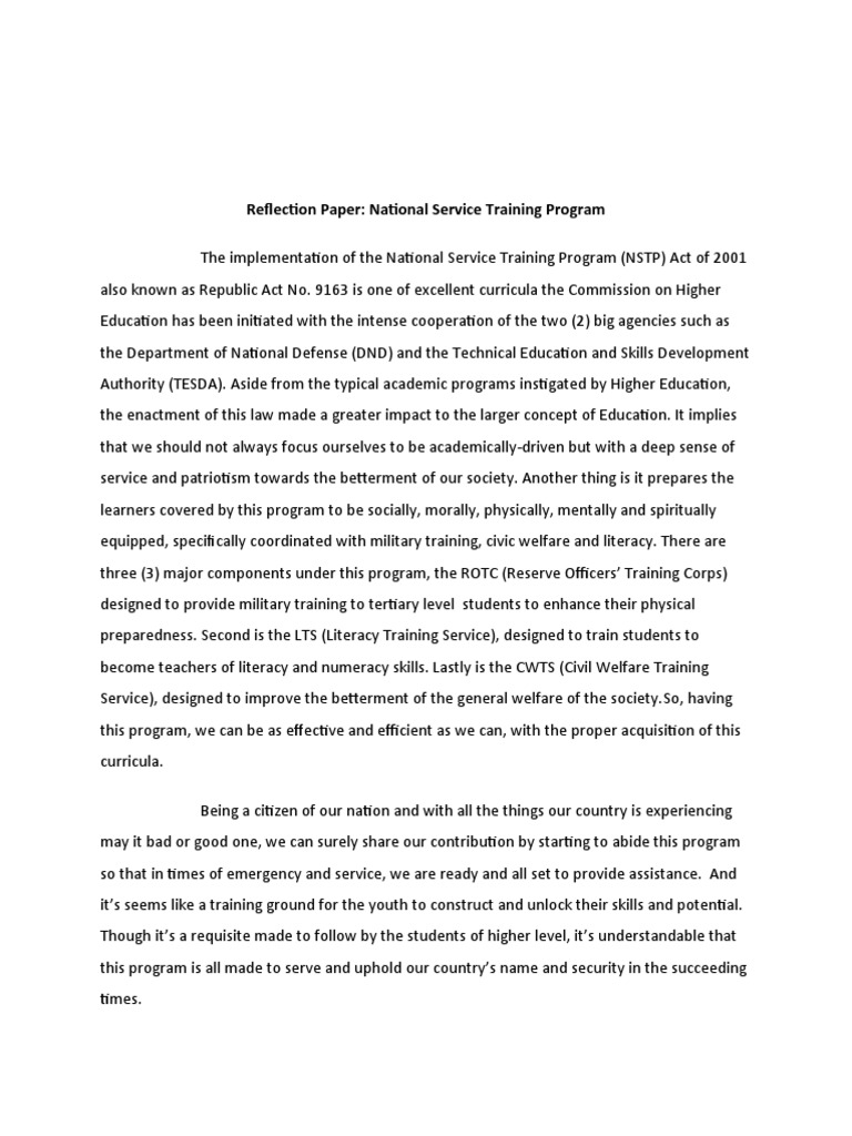 Reflection Paper About NSTP | PDF | Literacy | Curriculum
