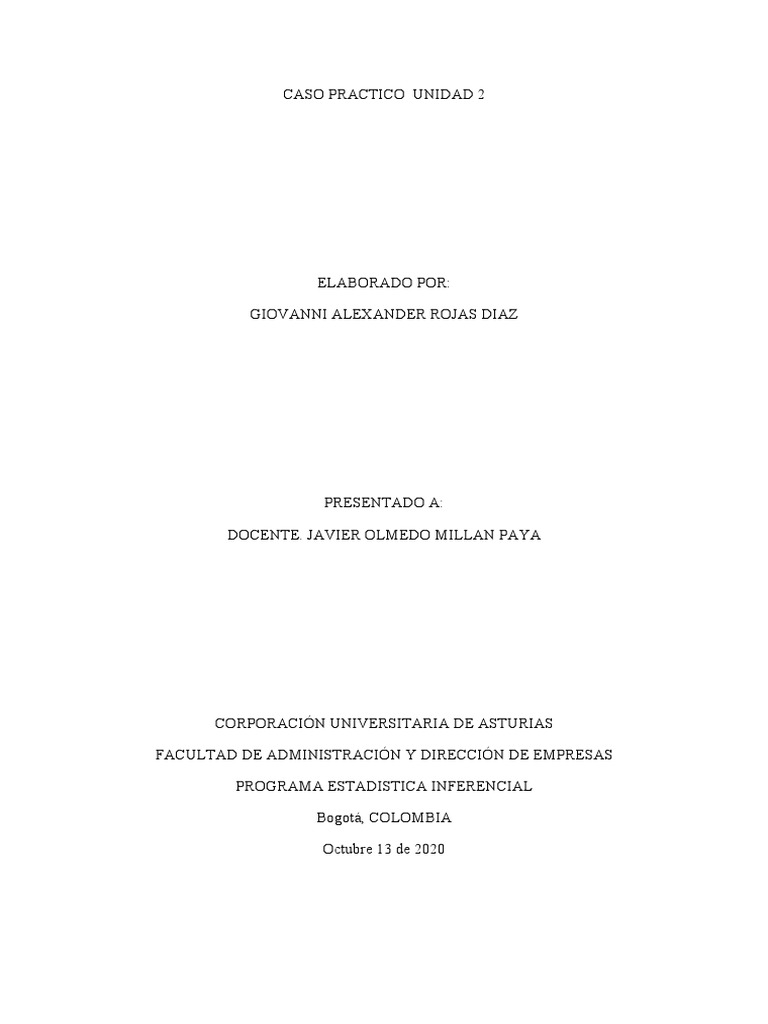 Caso Practico Unidad 2 Estadistica Inferencial | PDF | Estadísticas | Teoría estadística