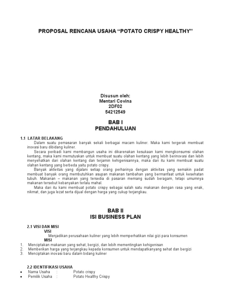 Proposal Usaha Potato Crispy Sehat | PDF