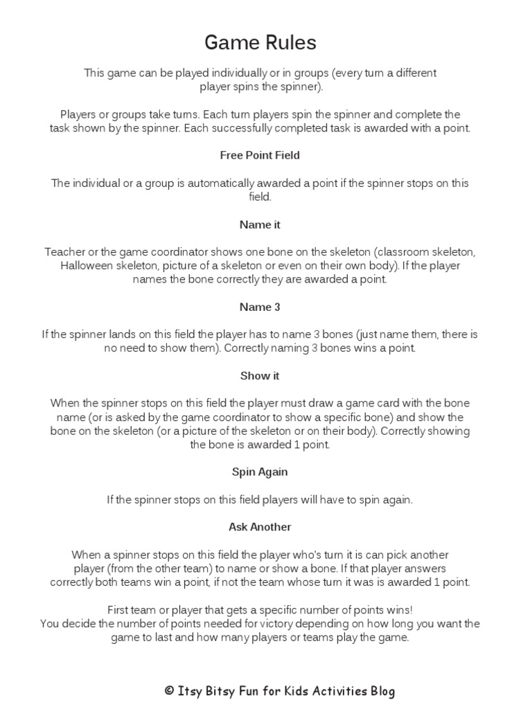 Skeleton Printable Game | PDF | Skeleton | Skeletal System