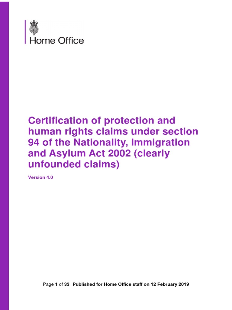 Certification s94 Guidance 0219 | PDF | European Convention On Human ...