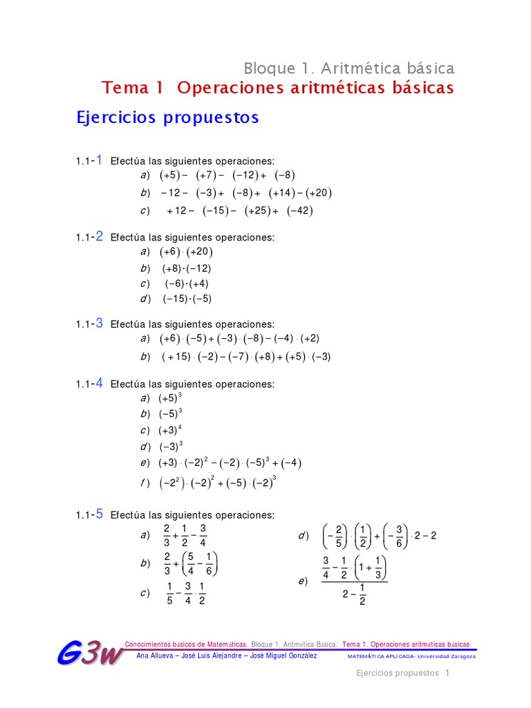 Operaciones aritméticas básicas.pdf | PDF | Fracción (Matemáticas ...