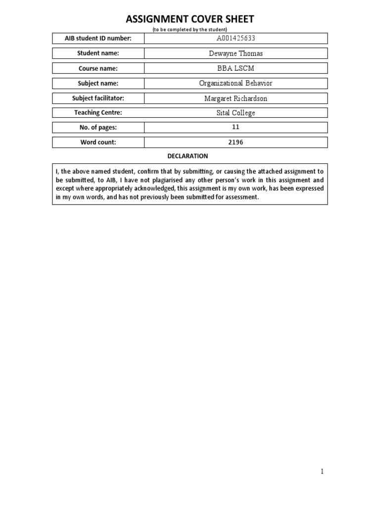 Organisational Behaviour BBA Assignment | PDF | Motivation | Motivational