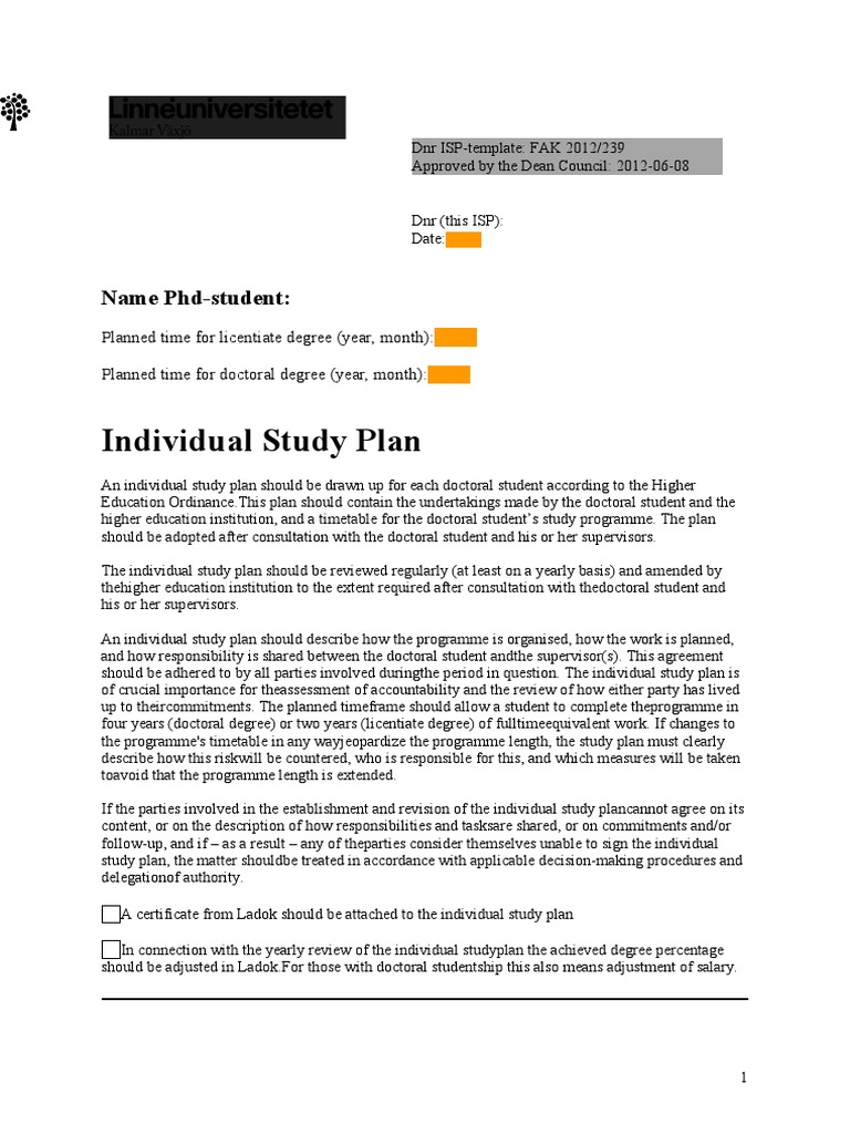 Individual Study Plan | PDF | Thesis | Doctorate