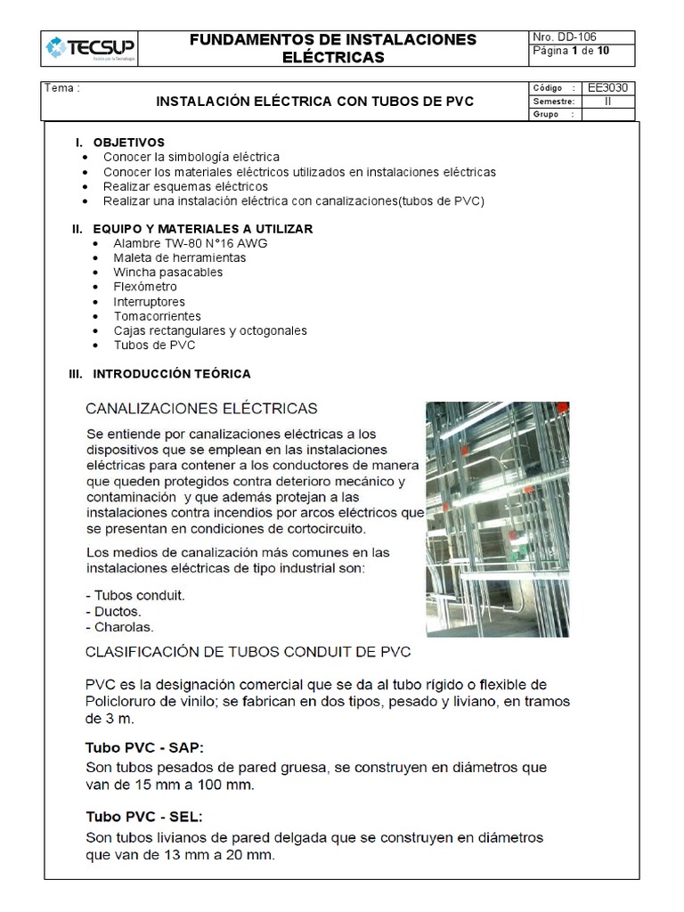 Tarea 03 Ins - Eléc.con Tubos de PVC | Descargar gratis PDF | Tubería (transporte de fluidos ...