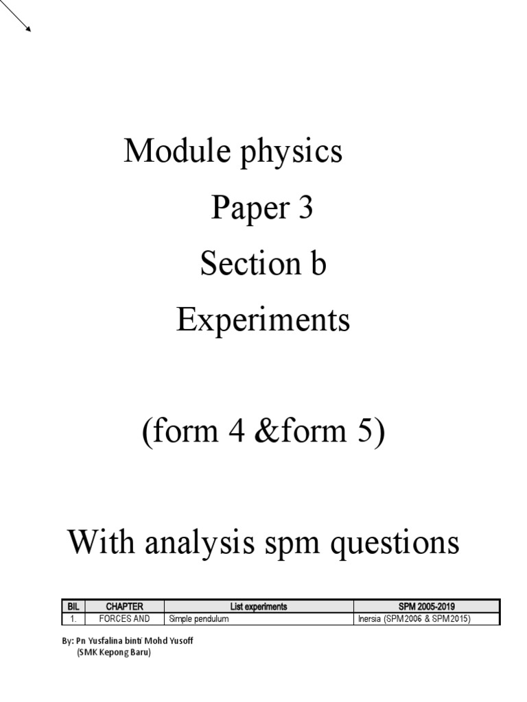 Module Physics Paper 3 Section B Experiments (Form 4 &form 5) With ...