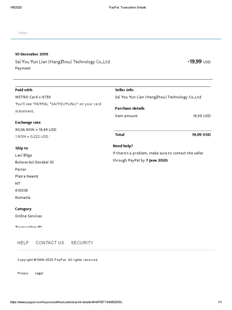 PayPal - Transaction Details | PDF