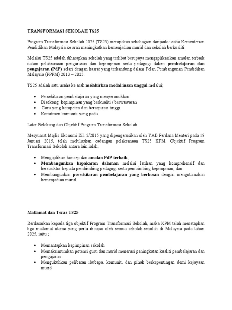 Transformasi Sekolah TS25 | PDF