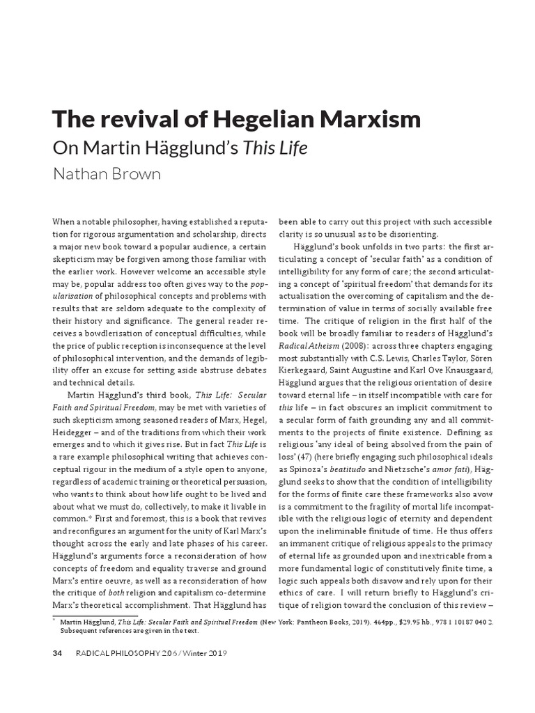 The Revival of Hegelian Marxism: On Martin Hägglund's This Life | PDF ...