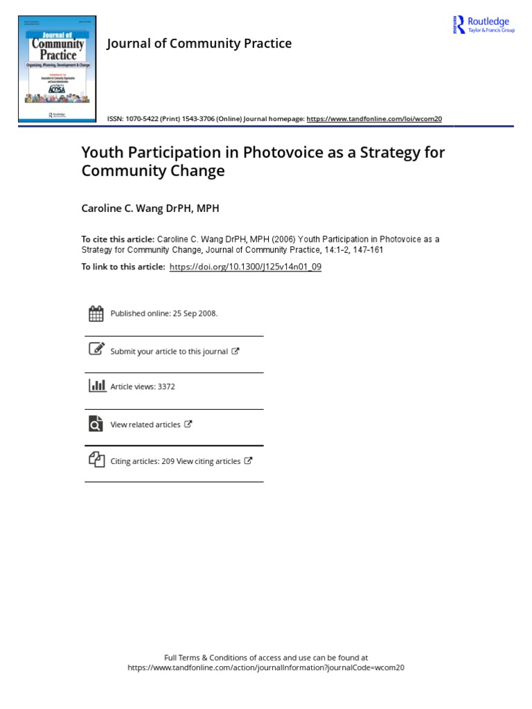 Youth Participation in Photovoice As A Strategy For Community Change ...