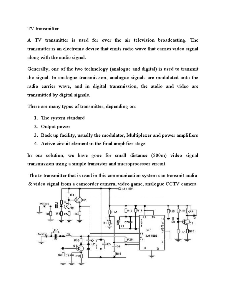 Fig: Circuit of TV Transmitter | PDF | Transmitter | Electronic Circuits