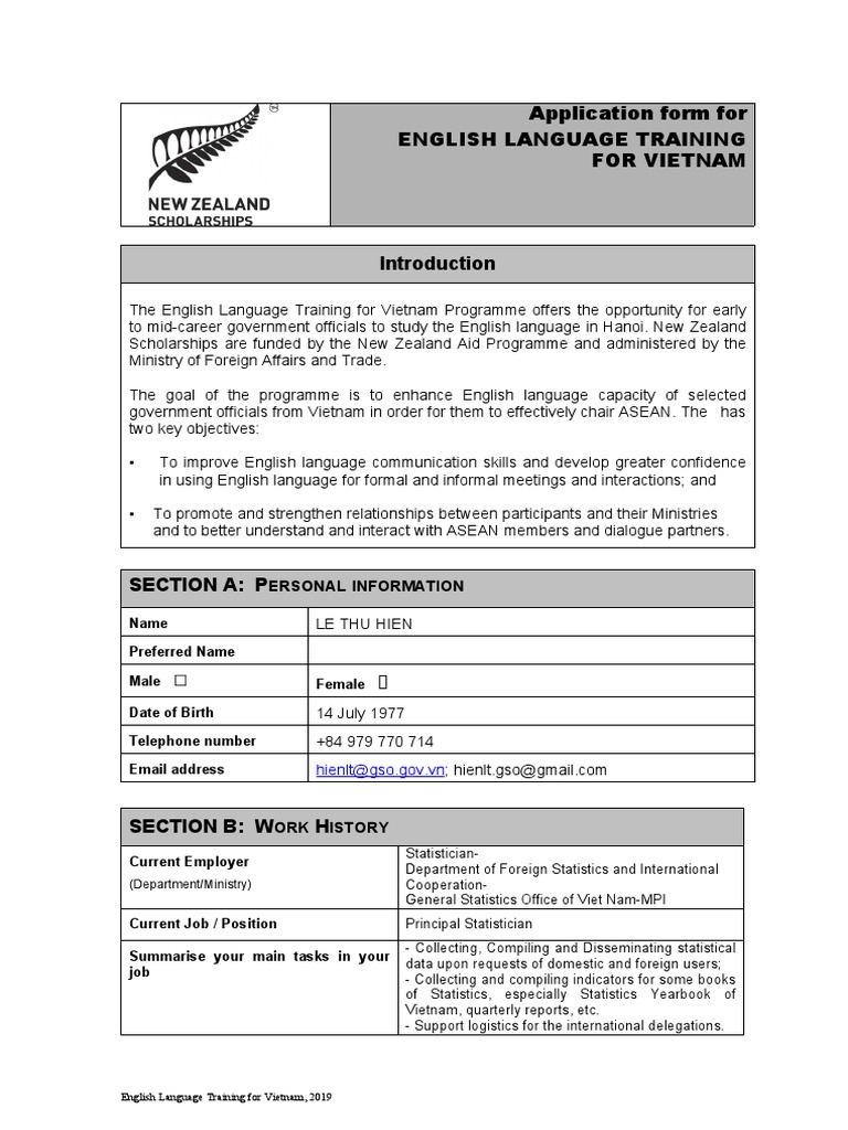 HIEN-ASEAN Application Form 22 July 2019 | PDF | Vietnam | English Language