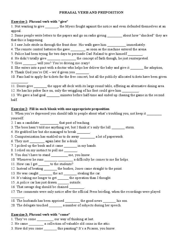 Advanced Phrasal Verbs and Prepositions | PDF | Games & Activities ...