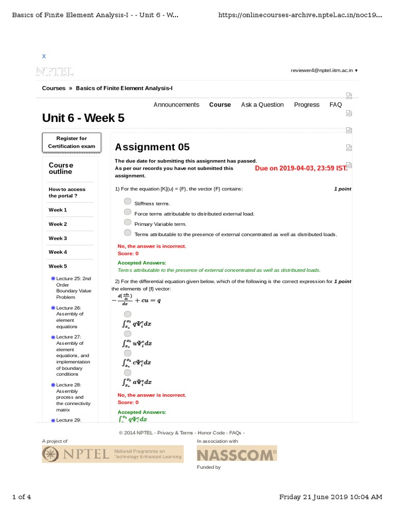 Unit 6 - Week 5: Assignment 05 | PDF | Finite Element Method | Matrix (Mathematics)